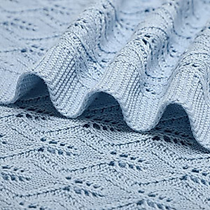 mimixiong 100% Cotton Baby Blanket Knit Cellular Toddler Blankets for Newbron Baby Light Blue 40x30 Inch