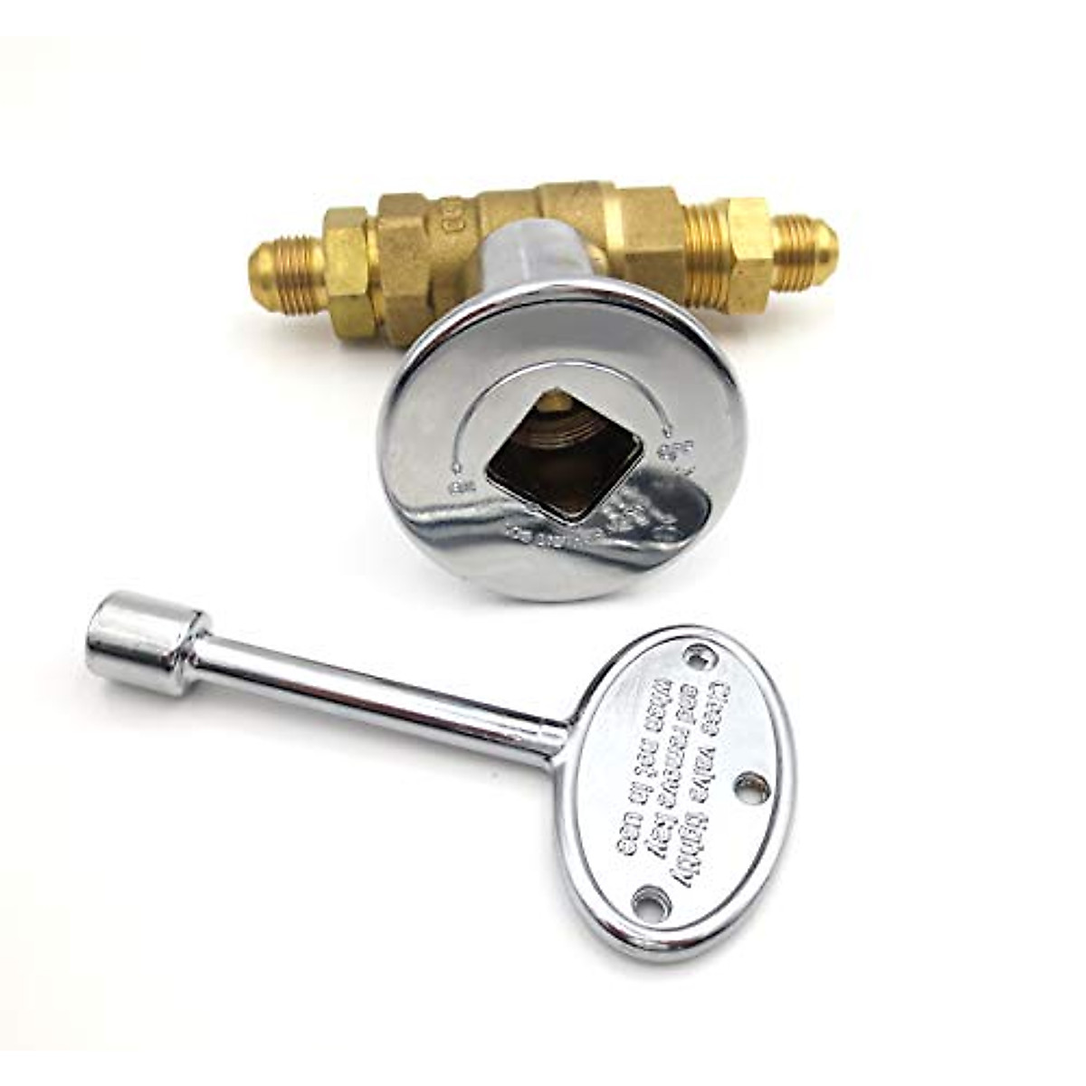 METER STAR 1/2Inch Straight Quarter Turn Shut-Off Valve Kit for NG LP Gas Fire Pits with Chrome Flange Key Valve with 3/8" Flare Adapters
