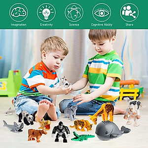Aoriher 16 Pcs Zoo Animals Building Blocks Jungle Model Figures Set with Orangutan Panda Shark Giraffe Panda Building Bricks for Adults City Animal Building Bricks Figures Compatible with Major Block