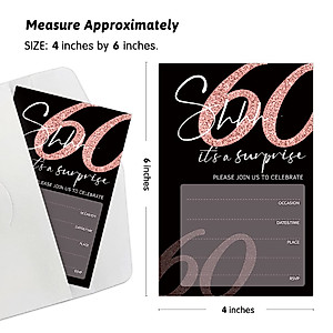 Cusrtyh 60th Birthday Party Invitations ，60th Anniversary Birthday party，Rose Gold Birthday Party，Surprise Party Invitations，Invites for Anniversaries，60th Birthdays，15 Cards With 15 Envelopes