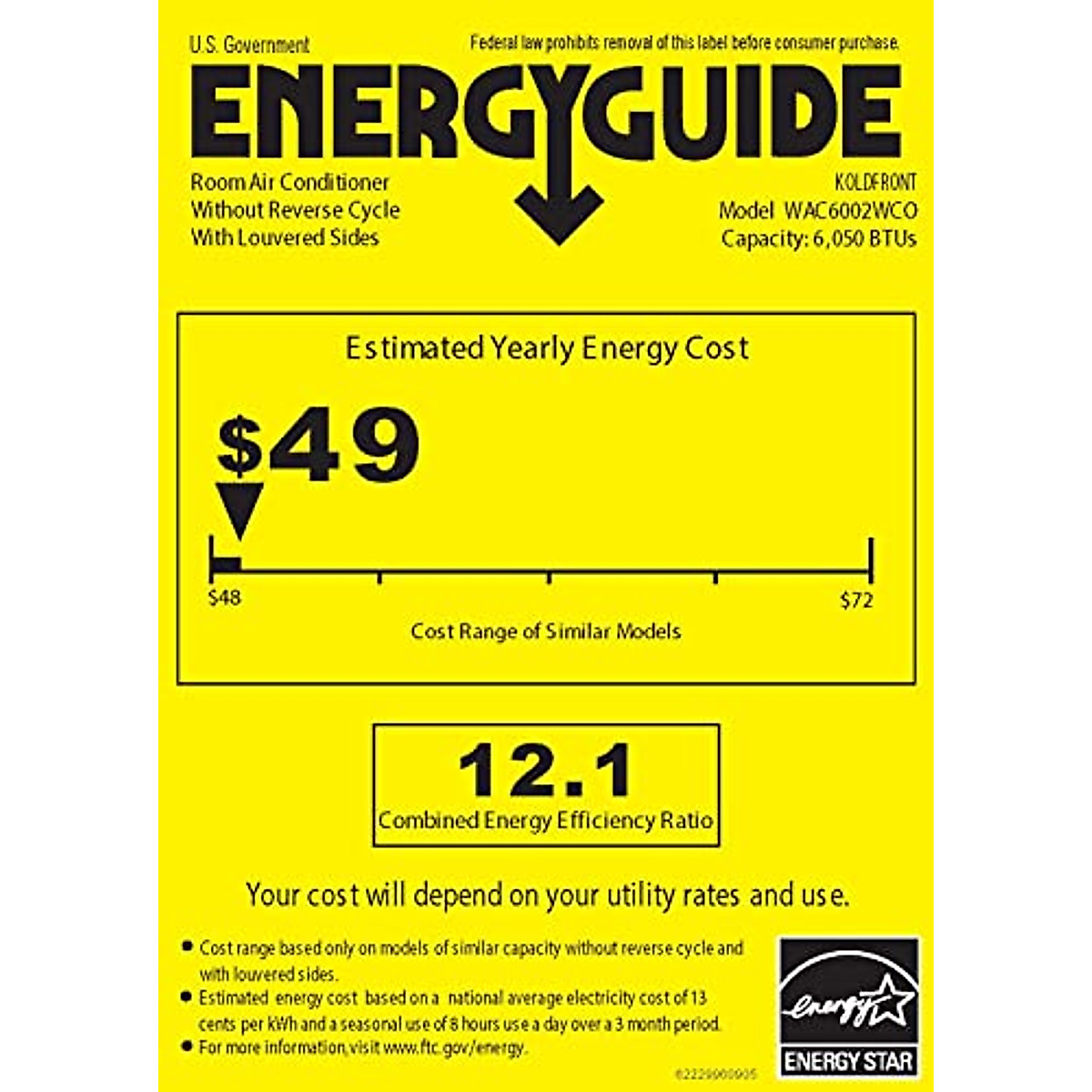 Koldfront WAC6002WCO 6050 BTU 120V Window Air Conditioner with Dehumidifier and Remote Control