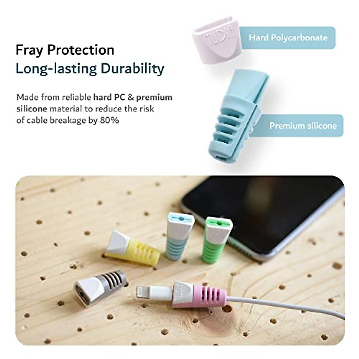 TUDIA [Klip] 10 Pcs Snap On Charging Cable Cord Saver Protector Compatible with iPhone, iPad, iPod Combo Pack