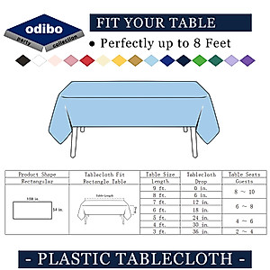 odibo Light Blue Tablecloths Plastic 2 Pack Sky lt Blue Disposable Table Covers 54" x 108" Table Cloths for Parties Birthdays Weddings Baby Shower Picnic Events Fits up to 8 Foot Rectangle Tables