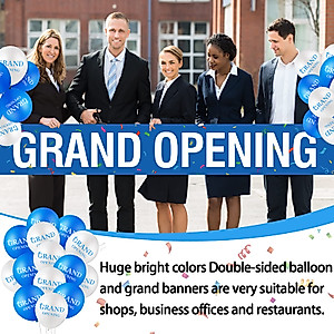 Large Grand Opening Banner 30 Pieces Latex Grand Opening Balloons Grand Opening Decorations 12 Inches Latex Balloons 18 x 118 Inches Retail Store Shop Business Restaurant Banners Flag (Blue, White)