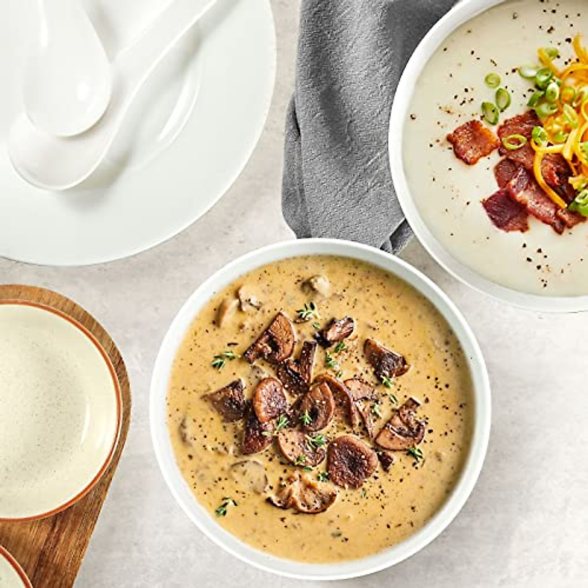 Artena Asian Soup Bowls with Spoons Set of 4, 26 oz Pasta, Ramen, Pho Bowls and Soup Spoons Set, Advanced Porcelain Elegant White Cereal Bowls for Kitchen, Dishwasher Microwave Oven Safe Bowls