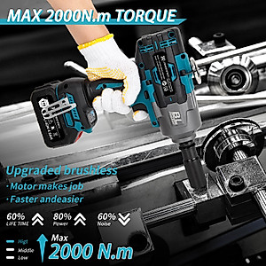 Canbrake 2000Nm(1500ft-lbs) Cordless Impact Wrench,3/4 inch High Torque Brushless Impact Gun, 5500RPM Power Battery Impact Wrench w/ 2 x 4.0Ah Battery, Fast Charger for Heavy Duty Truck Mower