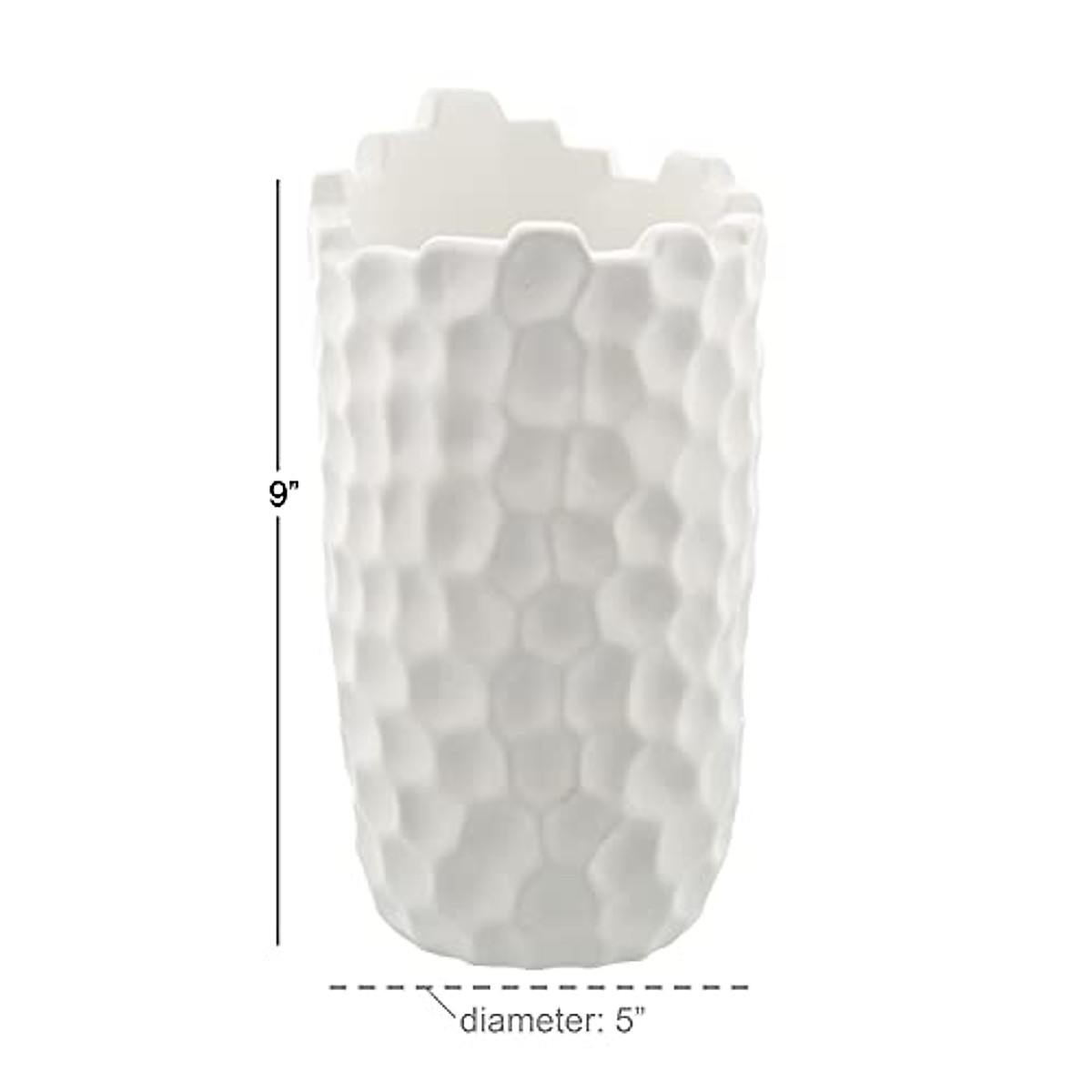 Deco 79 Porcelain Vase with Hammered Texture, 5" x 5" x 9", White