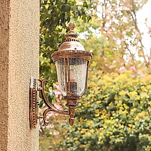 Simple And Cool Wall Lamp American Rustic Lantern Wall Light Retro LED Antique Fixture Oil Rubbed Bronze Finish Aluminum 45cm Sconce with Cracked Glass Shade Vintage Lamp For Home Bedroom Garden Yard