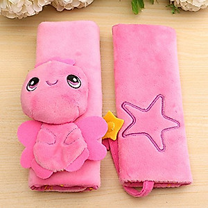 Soft Cartoon Baby Child Animal Harness Car Seat Belt Strap Covers Safety Shoulder Pad Protection Cushion for Infant Stroller Pushchair Seatbelt (Pink Angle)