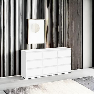 Homsee 9 Drawers Double Dresser, Modern Wood Dresser Chest of Drawers with Large Storage Space for Bedroom, White (63”L x 15.7”W x 31.5”H)