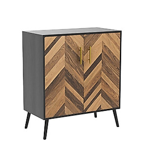 AMZOOM Accent Cabinet, Black Storage Cabinet with Doors Mid Century Modern Sideboard Buffet Cabinet with Storage Shelves Small Wood Accent Cabinets for Living Room Entryway Office, Brown Herringbone