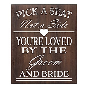 JennyGems Pick a Seat Not A Side Sign You Are Loved by the Groom and Bride, Wedding Signs and Decor for Ceremony, Brown Directional Signage, Made in USA