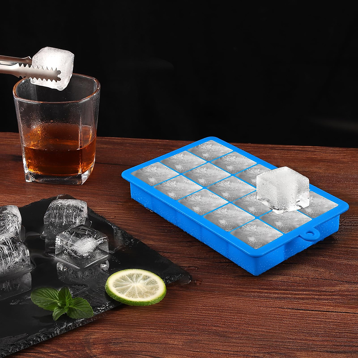 Large Ice Cube Trays with Lid,3 Pack Silicone Ice Cube Molds,15 Big Square Ice Cube Trays for Freezer Containers,Stackable Ice Maker for Cocktails,Whiskey,Easy Release & BPA Free(Blue/Green/Purple)