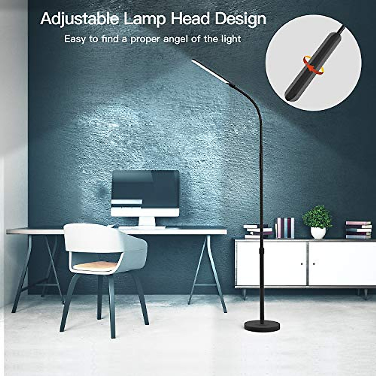 NXONE Led Floor Lamp,Modern Reading Adjustable Standing Height 4 Colors and Stepless Brightness Work Lamp for Living Room Bedroom Reading£¬Black