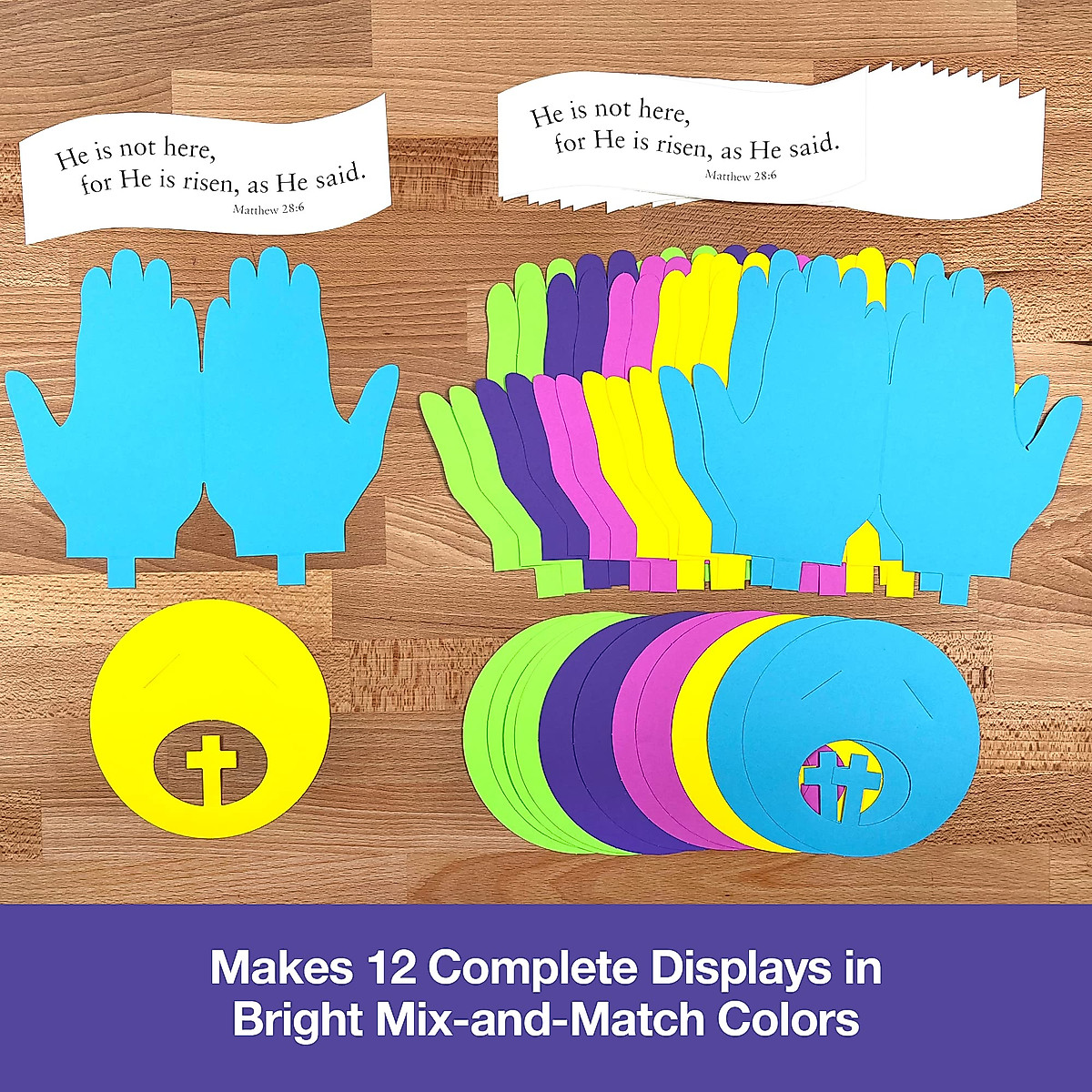 FreshCut Crafts Easter Devotional Matthew 28:6 "He is Risen Punch-Out Paper Bible Craft Kit 12 Pack: Creative Easter Verse & Color Creation Ideas for Children's School Projects, Home & Church Events