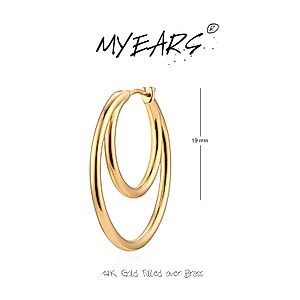 MYEARS Women Double Hoop Earrings Gold Inside-out 14K Gold Filled Small Simple Handmade Hypoallergenic Everyday Illusion Jewelry