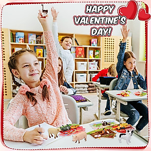 24 Piece Valentines Day Farm Animal Figurines Toys and Farm Animal Card Valentines Animals Greeting Cards for School Classroom Valentine's Gift Exchange Prize Party Favor