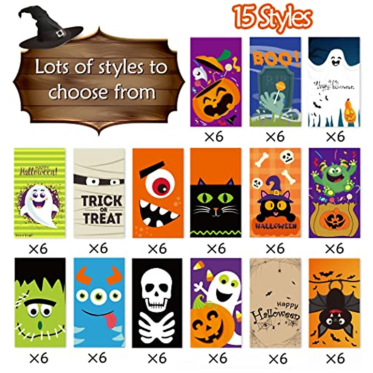 90PCS Halloween Treat Bags Party Favors - Trick or Treat Candy Goodie Gift Bag Stuffer Filler Paper Supplies Decorations with 90 Stickers