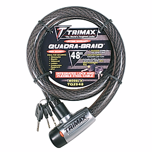 Trimax TQ2548 Trimaflex Long Integrated Keyed Cable Lock, 48-Inch X 25mm , Gray