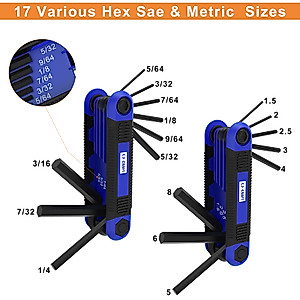 Allen Wrenches Sets - 17Pcs Hex Key Set Metric & Standard SAE Folding Allen Key Sets | 2 Pack Portable Small Allen Wrenches Sets for Hex Head Socket Screw, Stocking Stuffers, Unique Gifts For Men