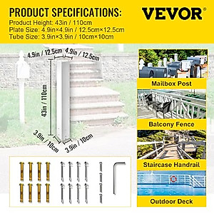 VEVOR Mailbox Post, 43" High Mailbox Stand, White Powder-Coated Mail Box Post Kit, Q235 Steel Post Stand Surface Mount Post for Sidewalk and Street Curbside, Universal Mail Post for Outdoor Mailbox