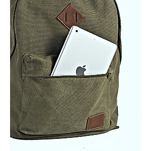 seemeroad Canvas School Laptop Backpack , Durable Rucksack, Travel Notebook Bag, for Men Women Military Green One_Size