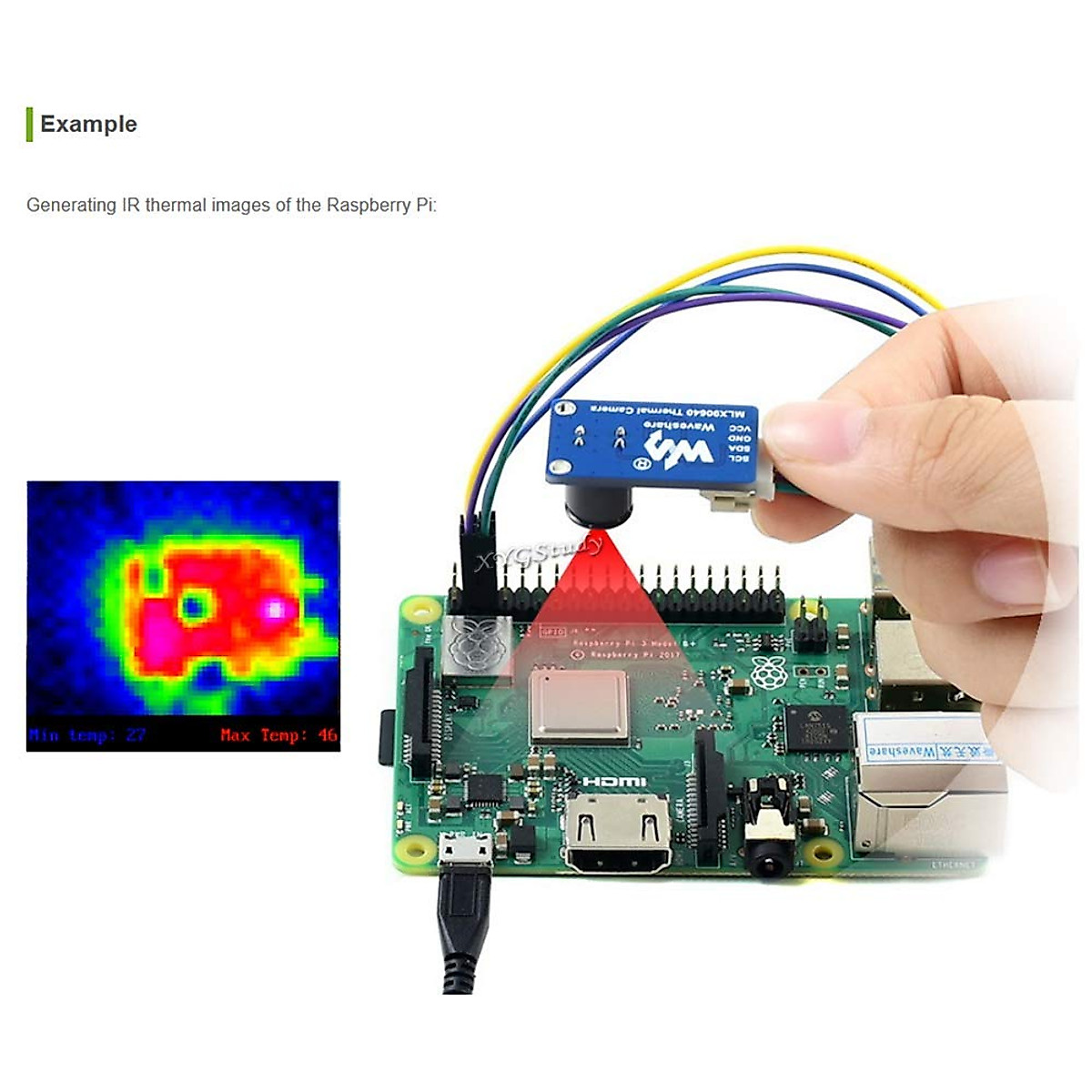 MLX90640 IR Array Thermal Imaging Camera 32×24 Pixels 55° Field of View I2C Interface 3.3V/5V Compatible with Raspberry Pi (ESP32) STM32 @XYGStudy (MLX90640-D55 Thermal Camera)