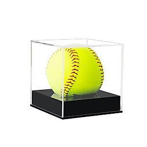 Arcylic Softball Display Case Softball Holder Stand Championship Square Box UV Protected Clear Display Cube for Official 12 Inches Softball Sports Ball Storage Collections