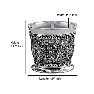 nu steel Beaded Heart Resin Bath Accessory Set for Vanity Countertops, 4 Piece Luxury Ensemble Includes Dish, Toothbrush Holder, Tumbler, soap an, Silver