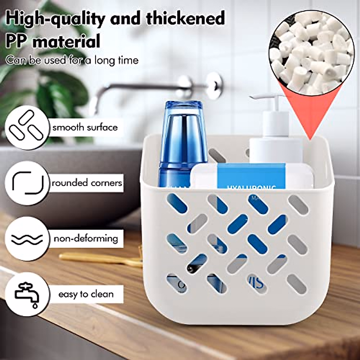 Lunmore Plastic Hanging Shower Caddy Basket, Bathroom Organizing Basket with Hook, Bedside Organizer for Bathroom, Kitchen, Dorm Room (2 Pcs, White-Gray)