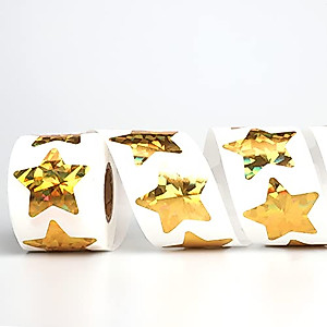1.5" Large Holographic Gold Star Stickers for Kids Reward, 500 Pcs Foil Star Metallic Stickers Roll for Behavior Chart, Student Planner and School Classroom Teacher Supplies