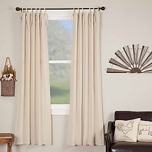 Piper Classics Market Place Natural Tie Top Panel Curtains, Set of 2, 84" Long, Beige Cream Tab Top Drapes, Farmhouse, Boho, Country, Vintage