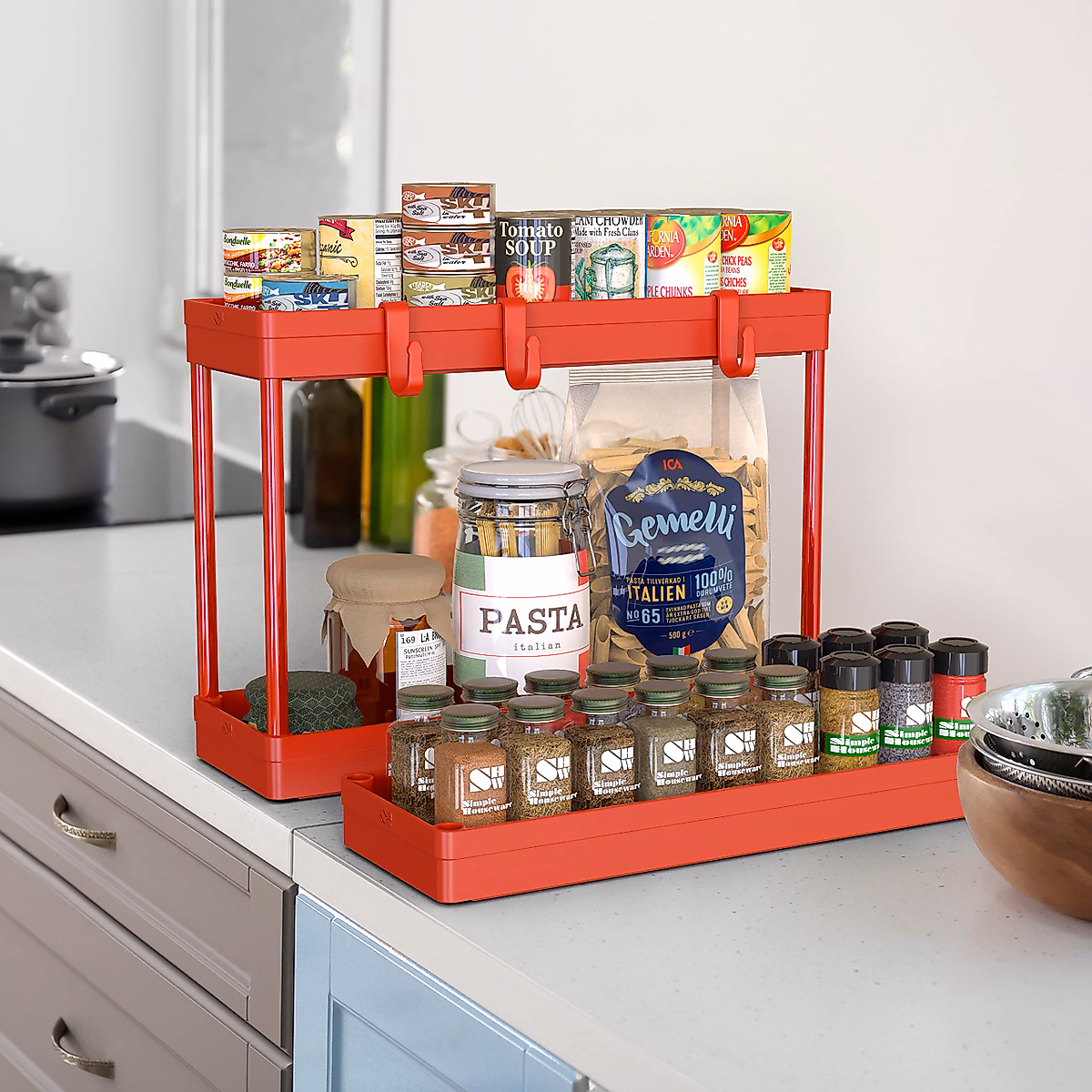 SimpleHouseware Kitchen Cart Storage 3-Tier Slim/Super Narrow Shelves with Handle, 26.5'' Height/5.5'' Width for Narrow Place, Red