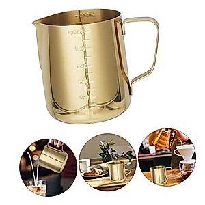 BRIGHTFUFU Graduated Milk Cup Milk Pitcher for Espresso Machine Latte Cup Espresso Mug Latte Art Pitcher Milk Frother Cup Coffee Container Milk Frothing Jug Tea Pitcher Stainless Steel Golden