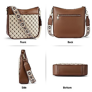 BOSTANTEN Crossbody Bags for Women Trendy Vegan Leather Hobo Purses Shoulder Handbags With Wide Shoulder Strap Coffee with Beige