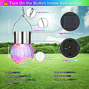 12Pack Outdoor Hanging Solar Lights - Cracked Glass Solar Lights Waterproof LED Decorative Ball Lights Tree Solar Powered Globe Lights with Hook for Garden Yard Fence Christmas Decoration, Multicolor