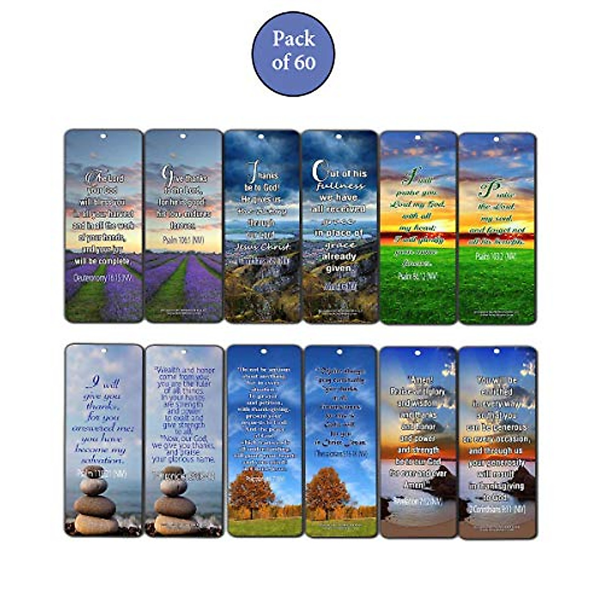 Thanksgiving Bible Verses Bookmarks (60-Pack) - Perfect Gift Away for Sunday Schools - Church Ministry Supplies Classroom Teacher Incentive Gifts Giveaways - Stocking Stuffers Devotional Bible Study