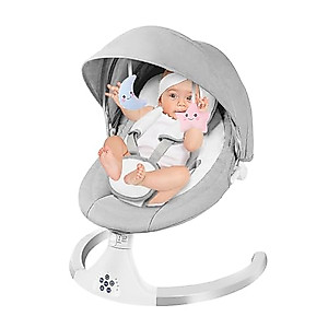 Baby to Toddler Cradle, Portable Rocker Swing for Newborn Boys and Girls, Indoor and Outdoor use, 5 Swing speeds, 5-Point Safety Harness, Foldable, Gray.