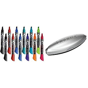 Quartet Dry Erase Markers, Whiteboard Markers, Chisel Tip, EnduraGlide, BOLD COLOR, Assorted Colors, 12 Pack (5001-20MA) AND Glass Whiteboard Eraser, Premium, Magnetic, Silver (SFEB3)