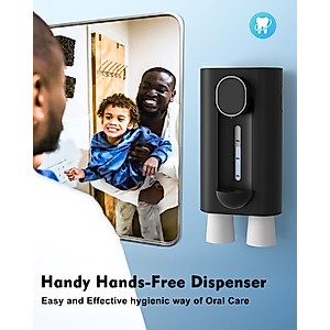 Hoofun Automatic Mouthwash Dispenser for Bathroom,18.26Oz Wall Mounted Mouth Wash Dispenser with Magnetic Cups, 3 Dispensing Level, Smart Mouthwash Dispenser for Kids Adult, Bathroom Accessories Black