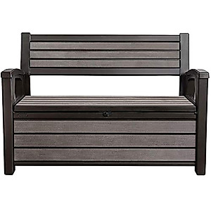 Keter Hudson 60 Gallon Plastic Resin Weather Resistant Outdoor Backyard Patio Storage Bench Deck Box, Brown