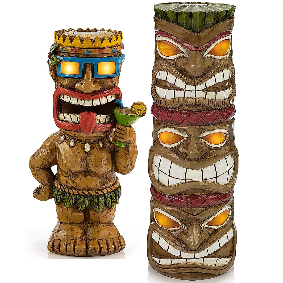 VP Home Triple Tiki Totem Party Time (Cocktail Tiki) Solar Powered LED Outdoor Decor Garden Light