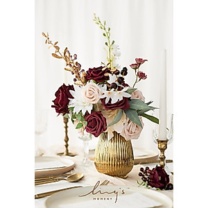 Ling's Moment Artificial Flowers 25Pcs Burgundy Roses Decor w/Stems,3" Real Touch DIY Foam Floral for Wedding Bouquet/Centerpieces, Outdoors Party Backdrop, Room/Table, and Garden/Pot Decorations