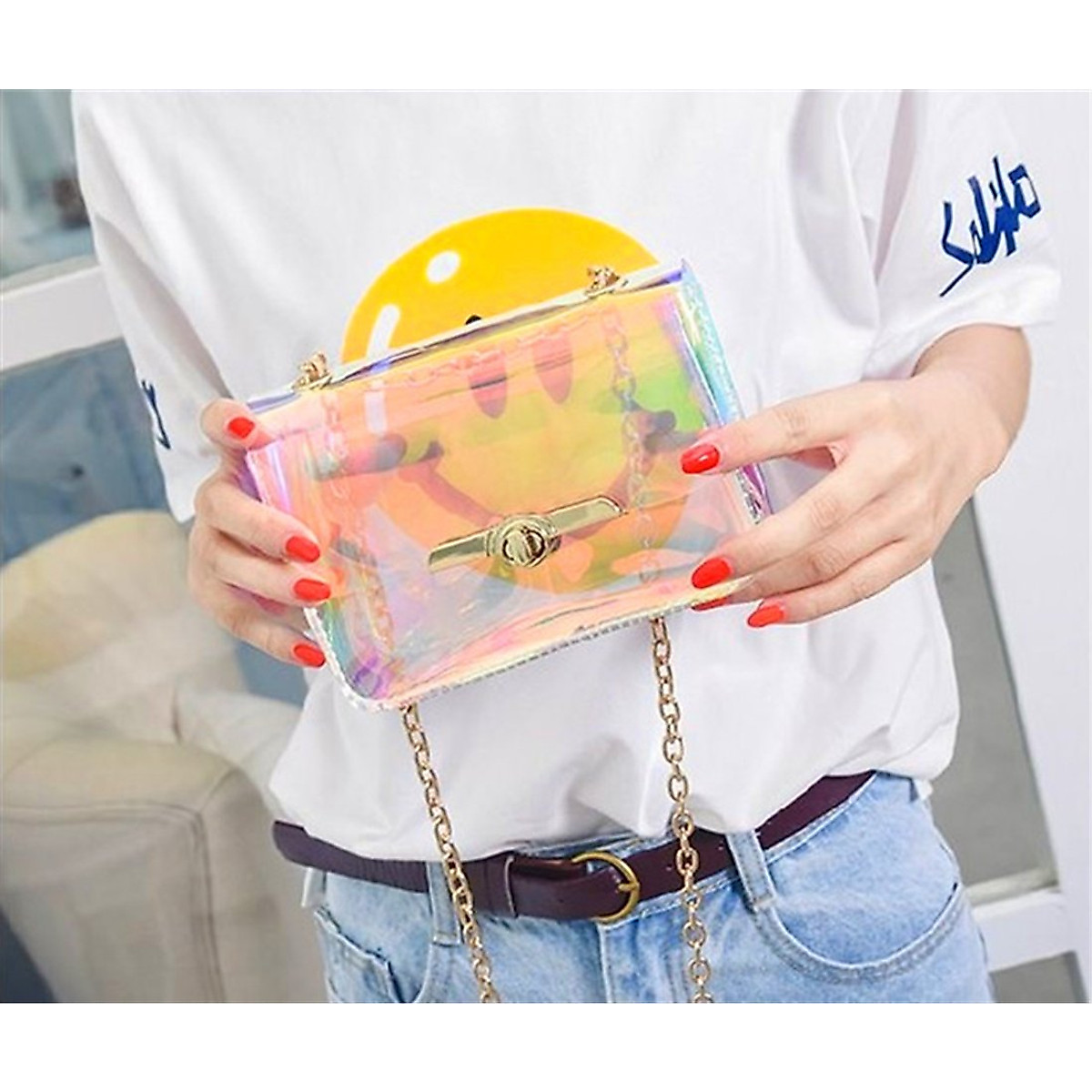 Holographic Message Bags Women's Clear Chain Shoulder Bag Cross Body Bag