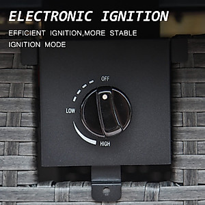 Domi 28 Inch Propane Fire Pits Table with Blue Glass Ball,50,000 BTU Outdoor Wicker Fire Table with ETL-Certified,2-in-1 Square Steel Gas Firepits