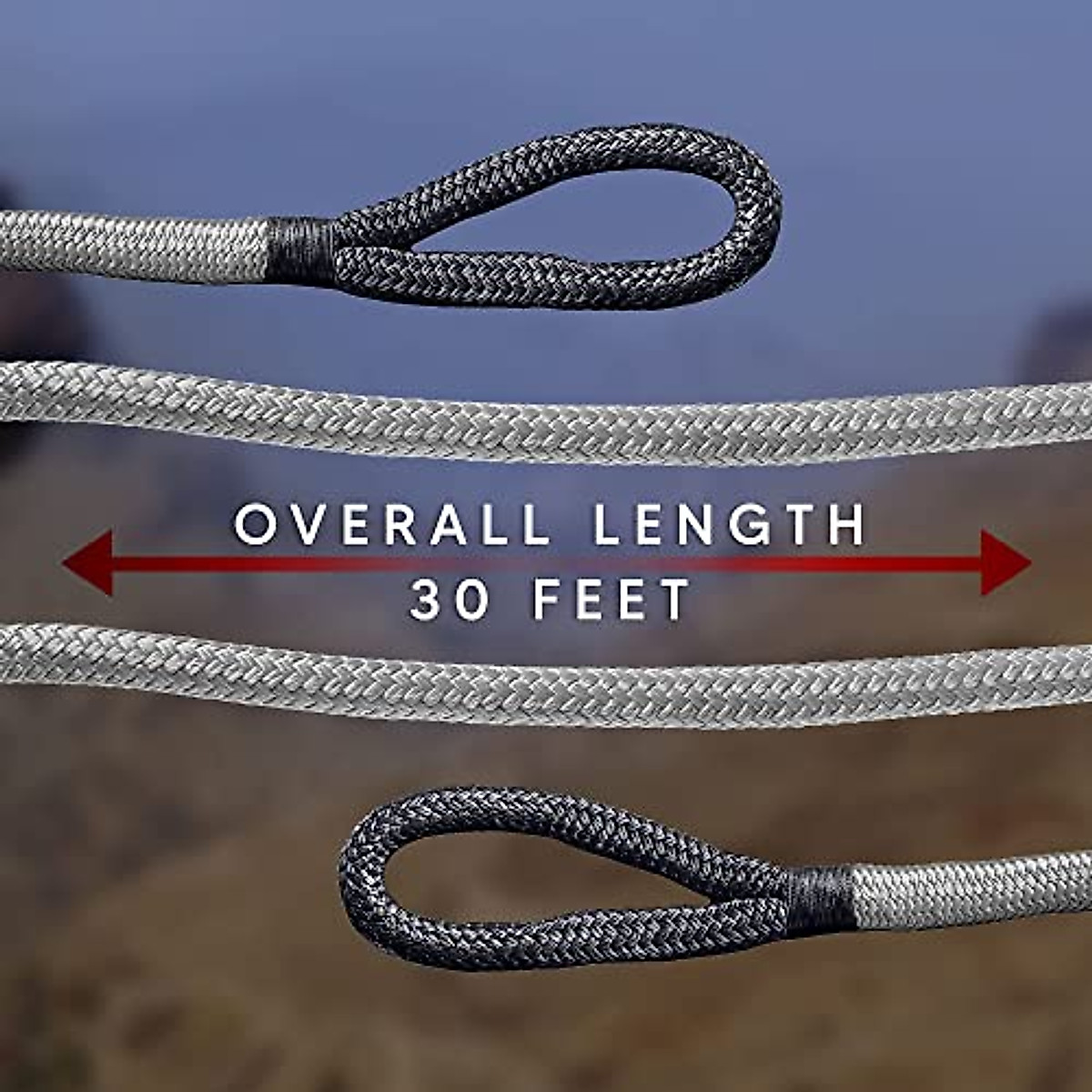 Terruva 1” x 30ft Kinetic Recovery Rope Kit - Recovery Rope - Kinetic Rope - Kinetic Tow Rope - Kinetic Rope Recovery - Perfect for ATV SUV UTV - Includes 2 Soft Shackles & Storage Bag