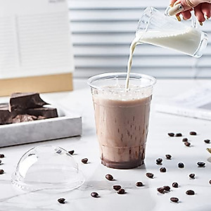 [100 Sets-16 oz.] Plastic Cups With Dome Straw Slot Lids PET Crystal Clear Disposable Togo Cup BPA Free For Party Ice Cold Drinks Coffee Tea Parfait Dessert Smoothie Bubble Boba Fruit Milkshake Slush