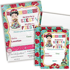 Amanda Creation Frida Fiesta Themed Birthday Party Invitations, 20 5x7 Fill In Cards with Twenty White Envelopes