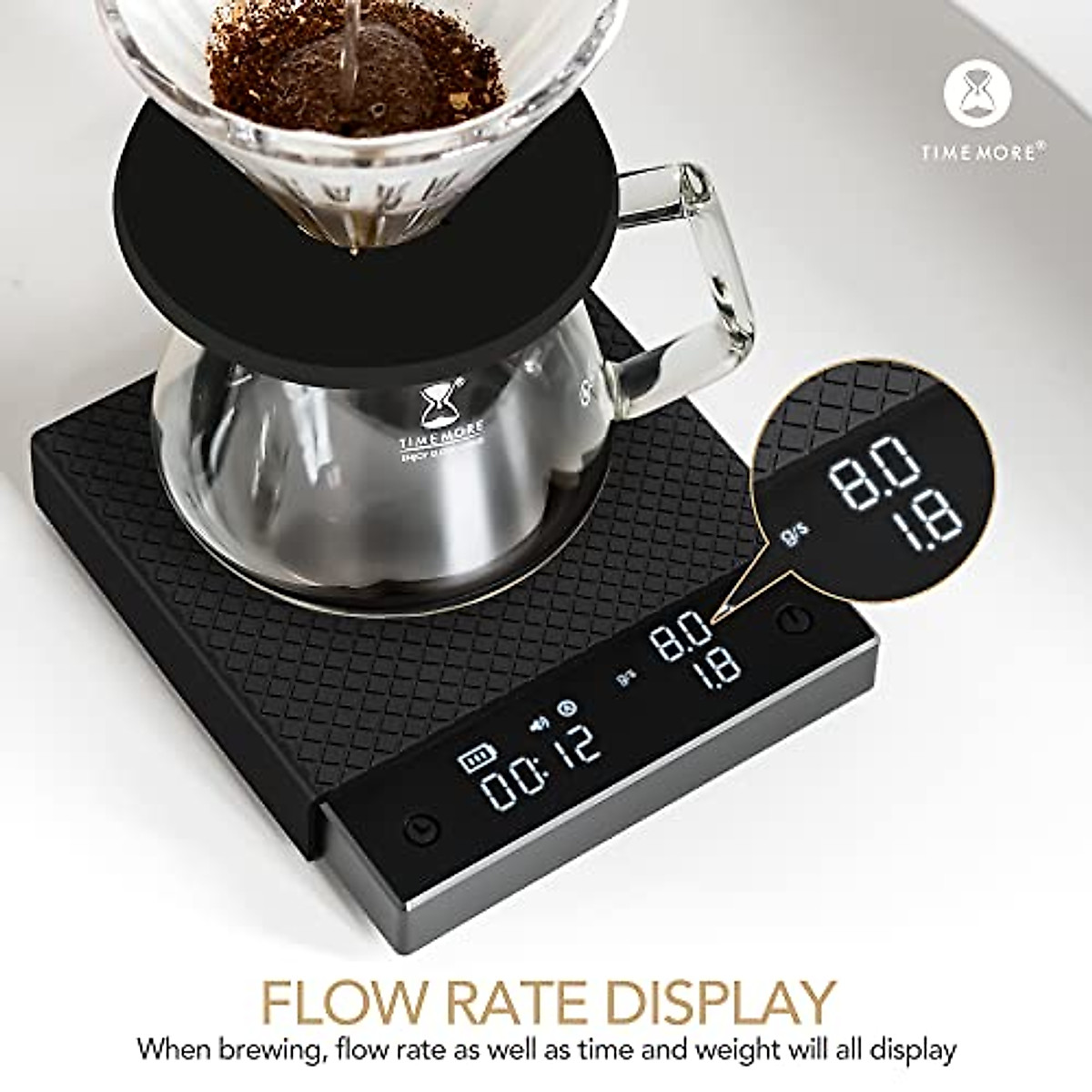 TIMEMORE Exclusive - Black Mirror Basic PRO Coffee Scale with Timer, Espresso Scale with Flow Rate Function, 2000g/0.1g High Accuracy, Digital Coffee Scale for Pour Over Drip Coffee, Black