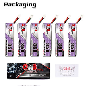 GAONENG 6pcs GNB 850mAh 1S LiPo Battery 60C 120C 3.8V with PH2.0 Connector for Tinyhawk Brushless 75mm FPV Drone Emax Tinyhawk S Happymodel Mobula6 HGLRC Petrel 75Whoop Spare RC Parts